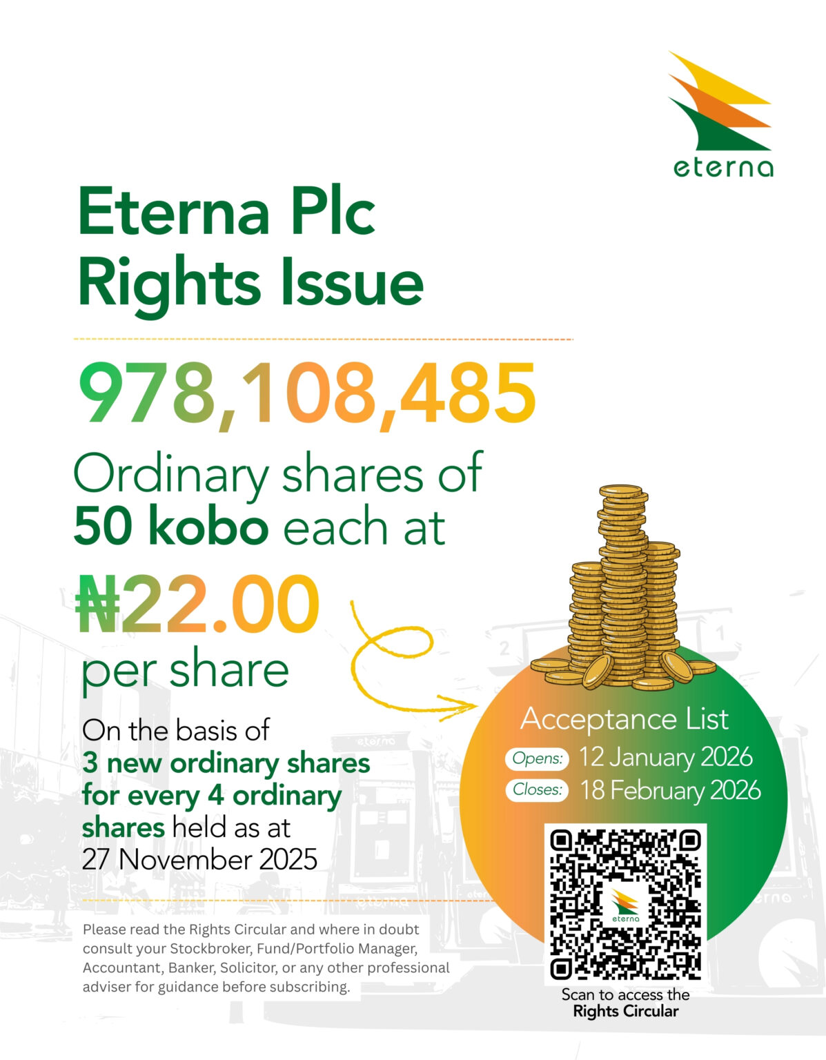 ETERNA PLC COMMENCES ₦21.52 BILLION RIGHTS ISSUE TO DRIVE EXPANSION AND ...